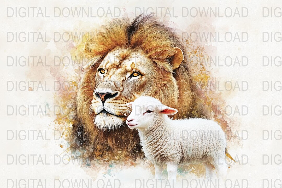 Lion and Lamb Art, Modern Christian Art, Christian Home Decor, Digital ...