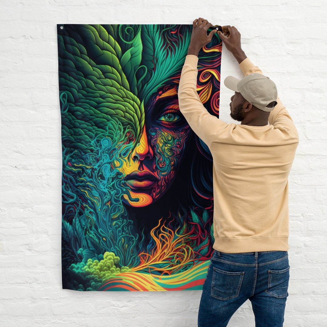 Psychedelic Trippy Wall Flag Weird Tapestry Art Funky Surreal Decor ...