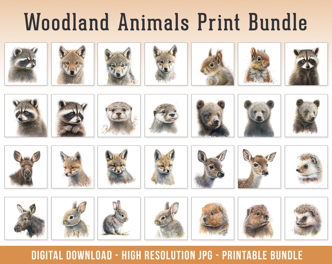 Watercolor Woodland Animals Printable Files Nursery Wall Art Home Decor ...