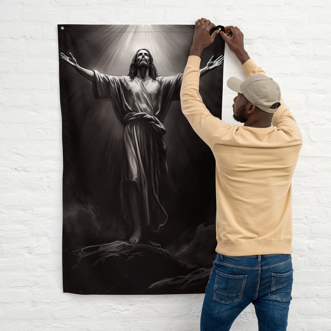 Jesus Christ Flag Art Modern Christian Tapestry Catholic Decor Church ...