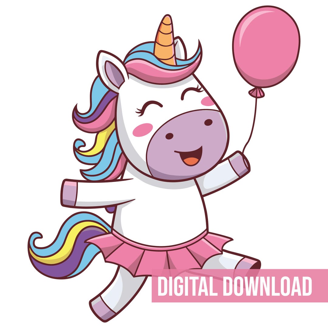 Unicorn Birthday SVG, Cute Unicorn PNG With Balloon, Unicorn Face ...