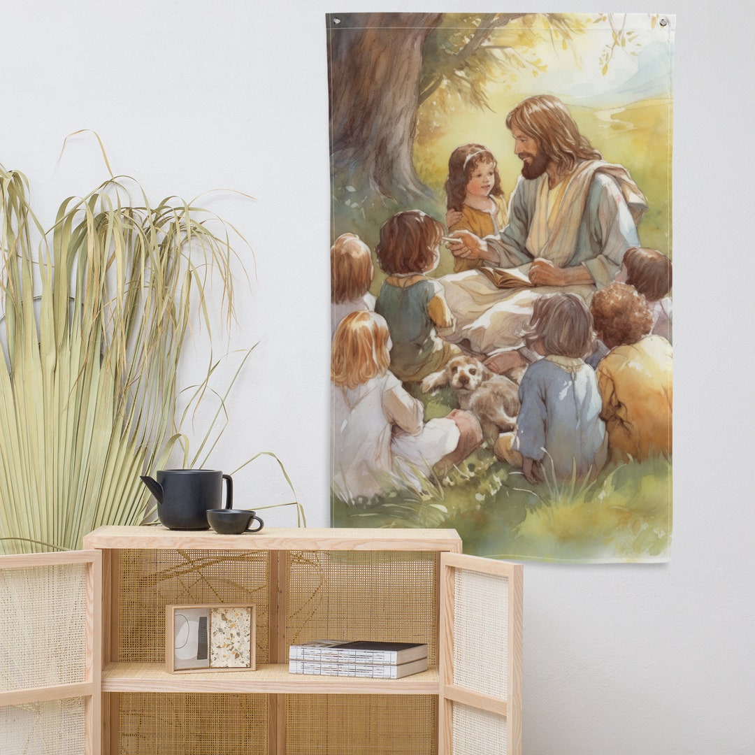 Jesus Christ Flag Art - Modern Christian Tapestry - Catholic Decor ...