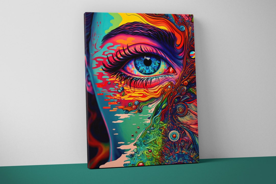 Psychedelic Trippy Mounted Canvas - Weird Wall Art - Funky Surreal ...