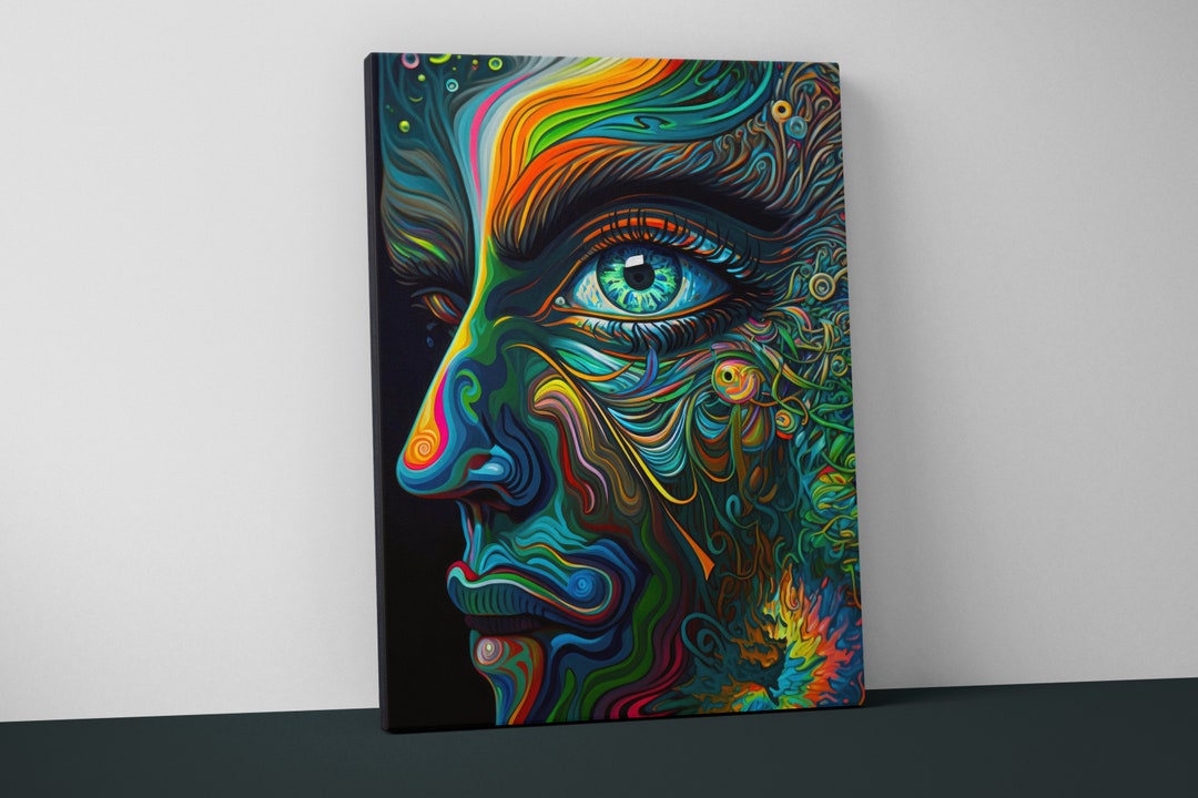 Psychedelic Trippy Mounted Canvas - Weird Wall Art - Funky Surreal ...