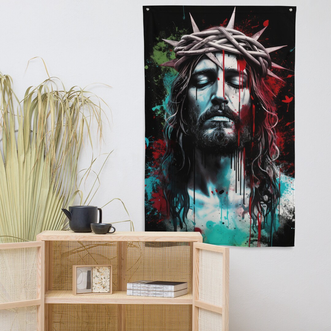 Jesus Christ Flag Art Modern Christian Tapestry Catholic Decor Church ...