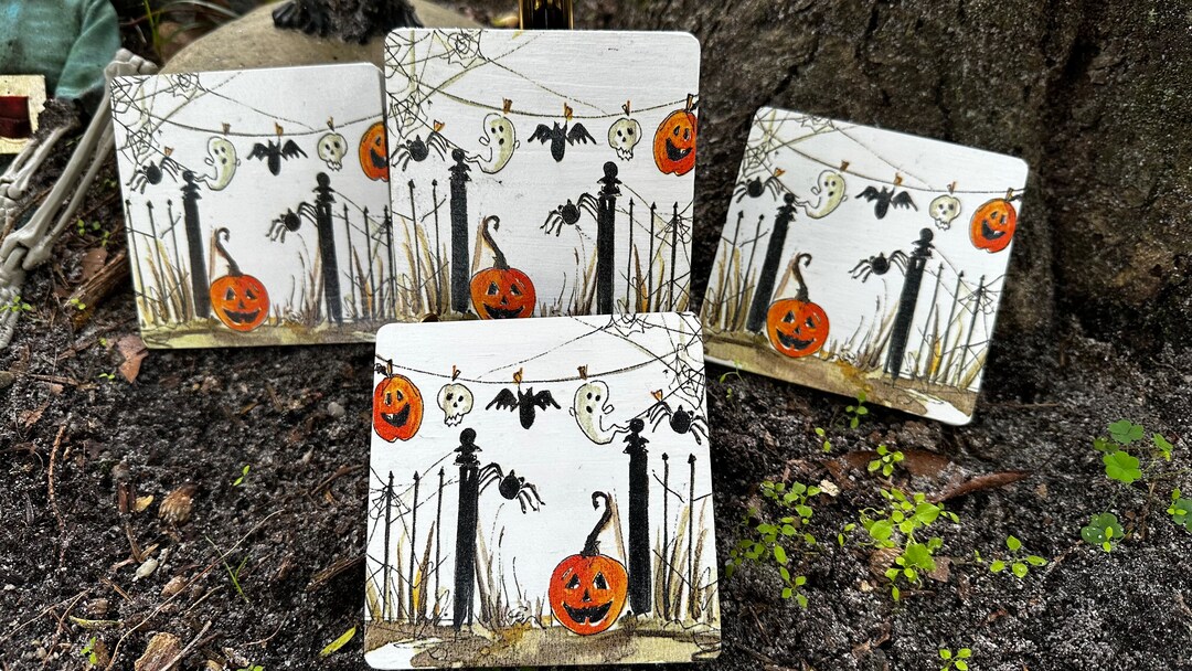 Halloween/samhain Coasters Spider Ghosts Bats Pumpkin - Etsy