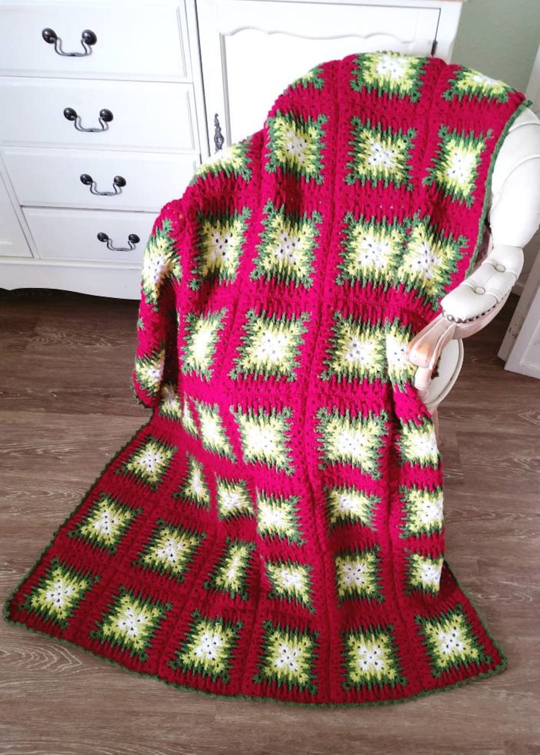 Granny Square Patchwork Wool Blanket, Colorful, Wool, Polyacrylic - Etsy