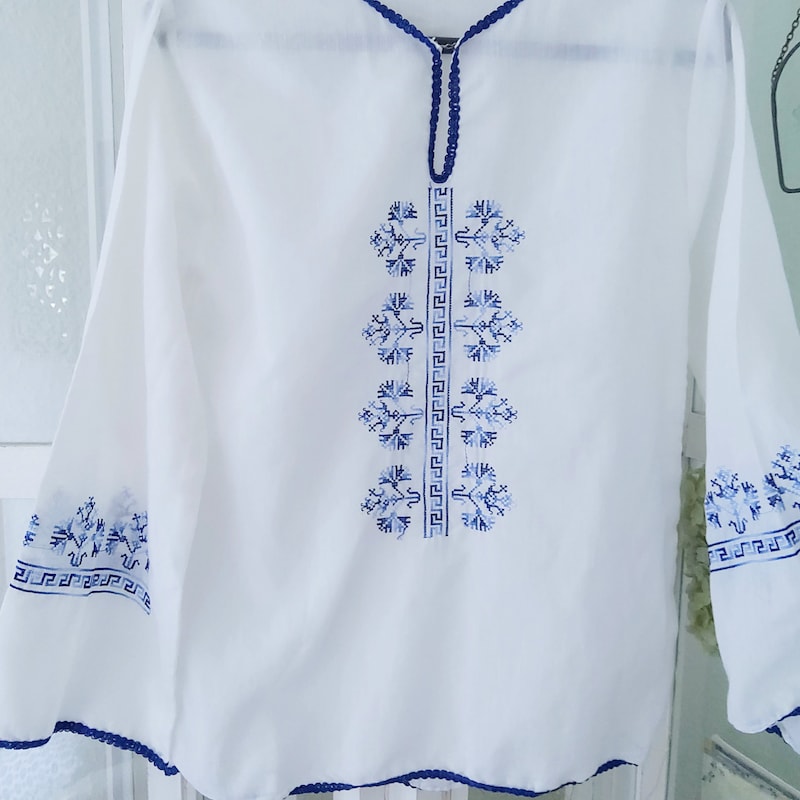 Greek Embroidery Blouse - Etsy UK
