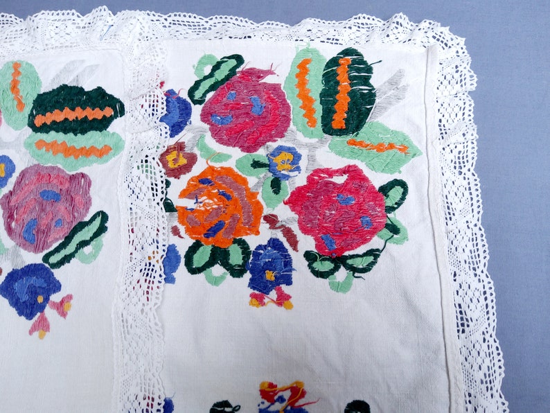 19th Century Antique Peasant Linen, Tablecloth/runner, Embroidered ...