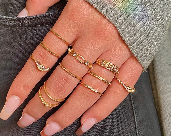 Gold 12 Piece Ring Set Retro Bohemian Boho Hippie Midi Finger Knuckle ...
