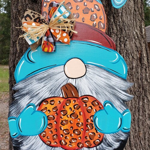 Fall Gnome Door Hanger Door Decor Leopard Print Pumpkin - Etsy