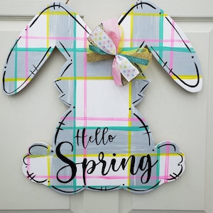 Plaid, Bunny, Hello, Spring, Door Hanger - Etsy