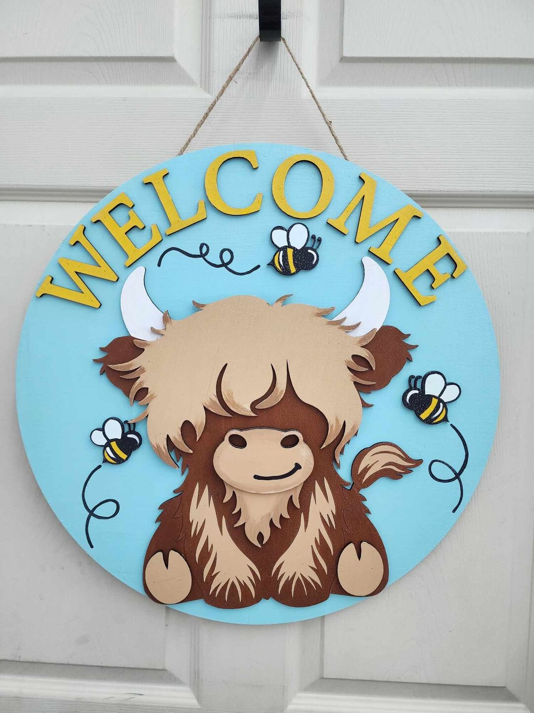 Highland Cow and Bee Welcome Door Hanger - Etsy