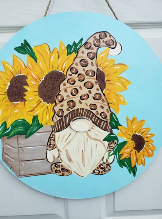 Sunflower Trunk Leopard Print Gnome Door Hanger | Etsy