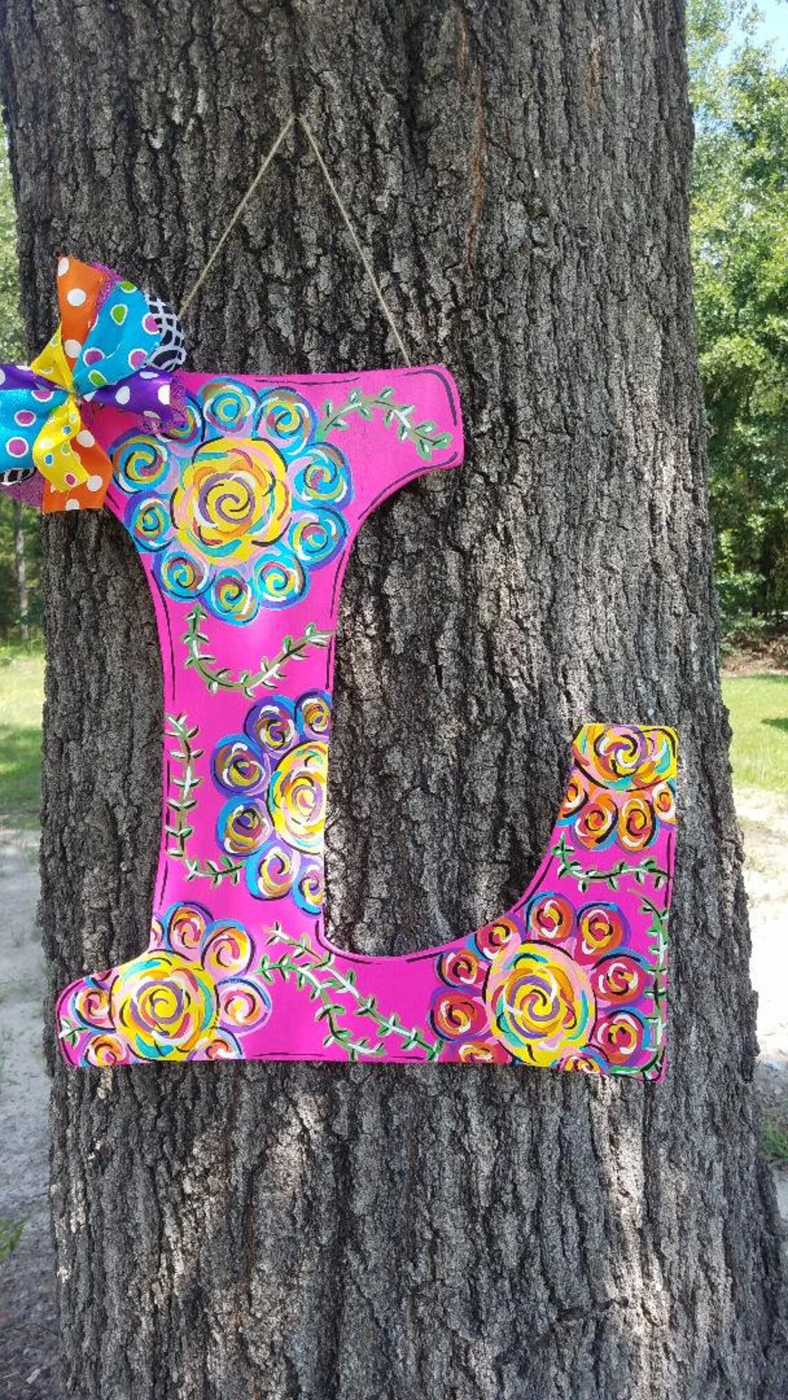 Bright, Pink, Floral, Letter, L, Door Hanger, Wall Hanger Monogram ...