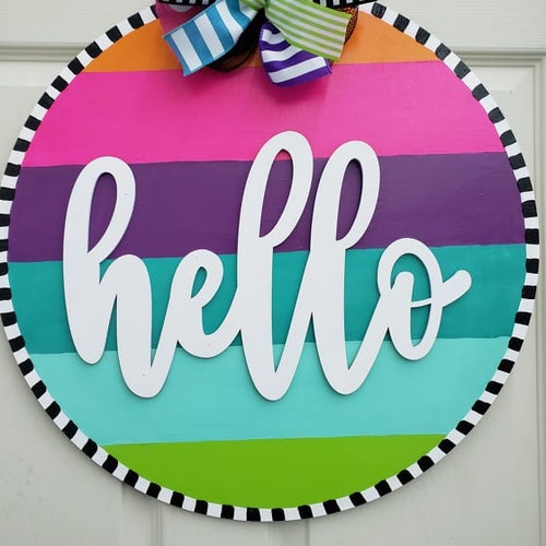 Black Hello Door Sign Welcome Door Hanger Farmhouse Front - Etsy