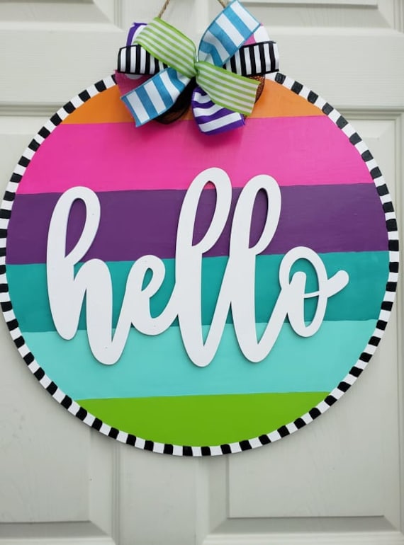 Hello Rainbow Round Door Hanger | Etsy