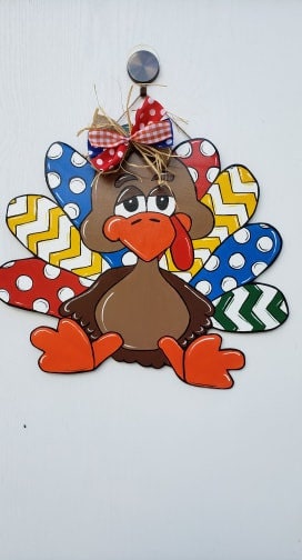 Cute Colorful Turkey Door Hanger Thanksgiving Door Decor | Etsy