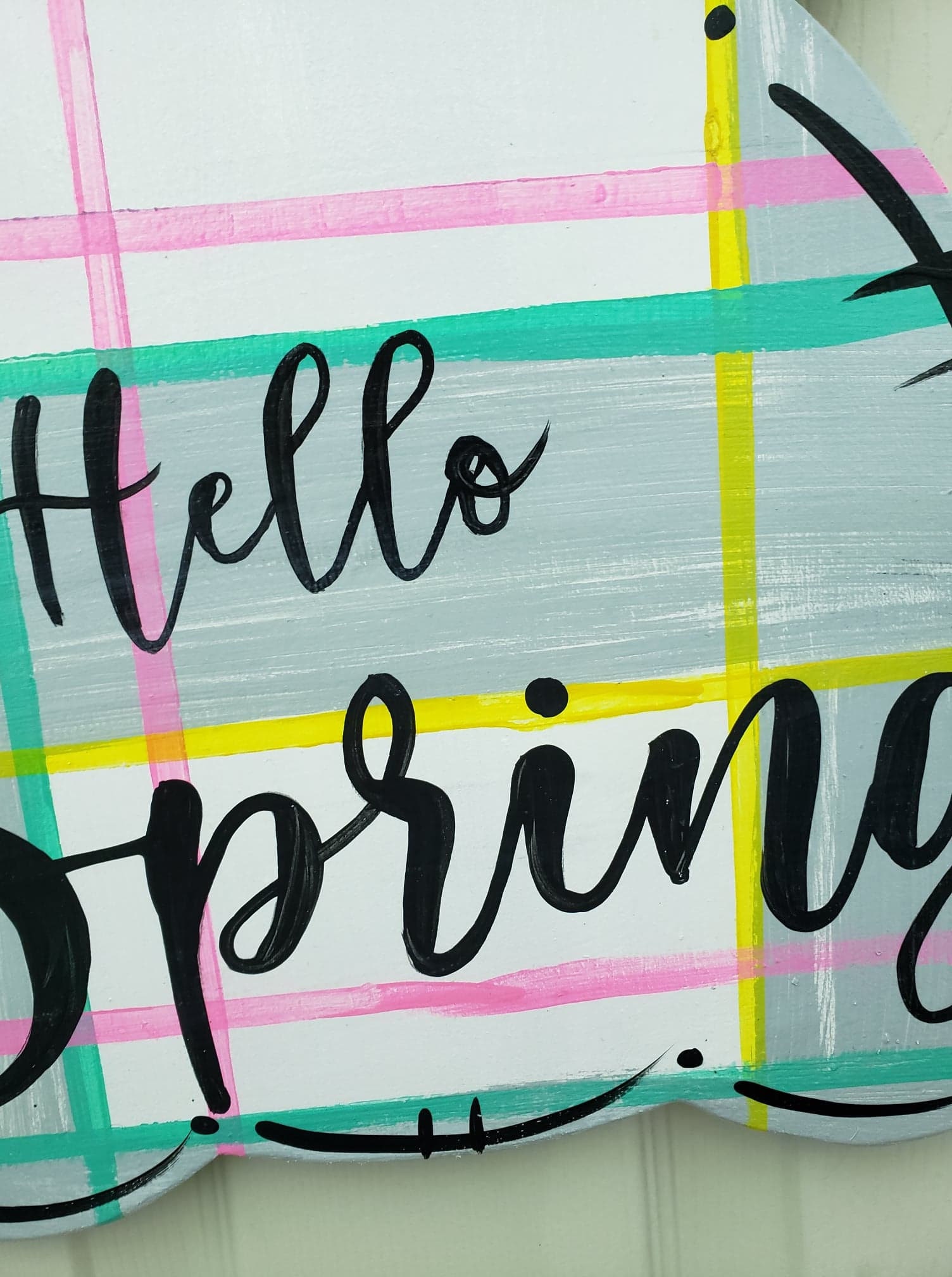 Plaid Bunny Hello Spring Door Hanger - Etsy