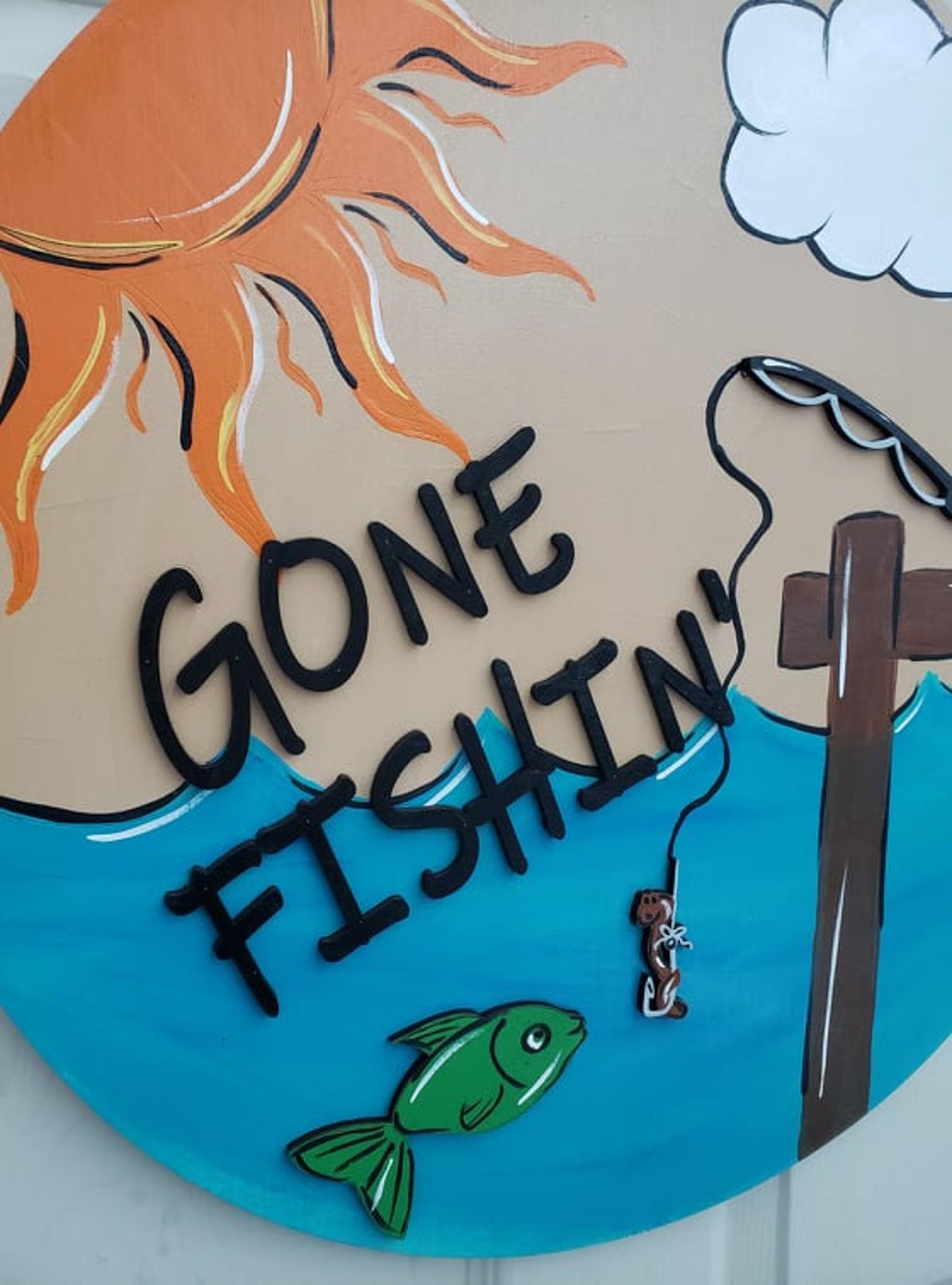 Gone Fishin Round Door Hanger - Etsy