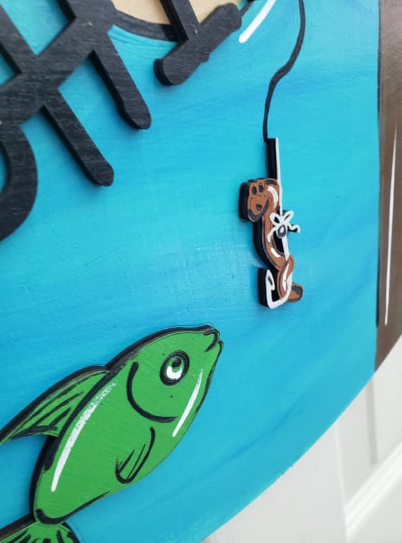 Gone Fishin Round Door Hanger - Etsy