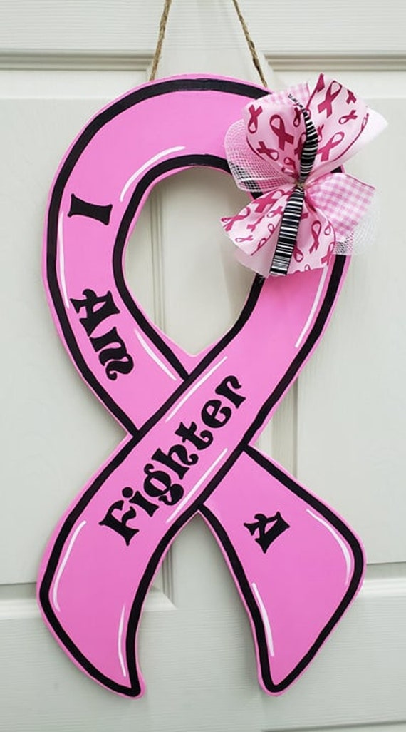 Pink Awarness Ribbon I am a Fighter Door Hanger Door Decor | Etsy