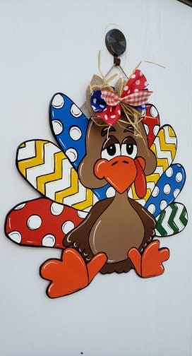 Cute Colorful Turkey Door Hanger Thanksgiving Door Decor | Etsy