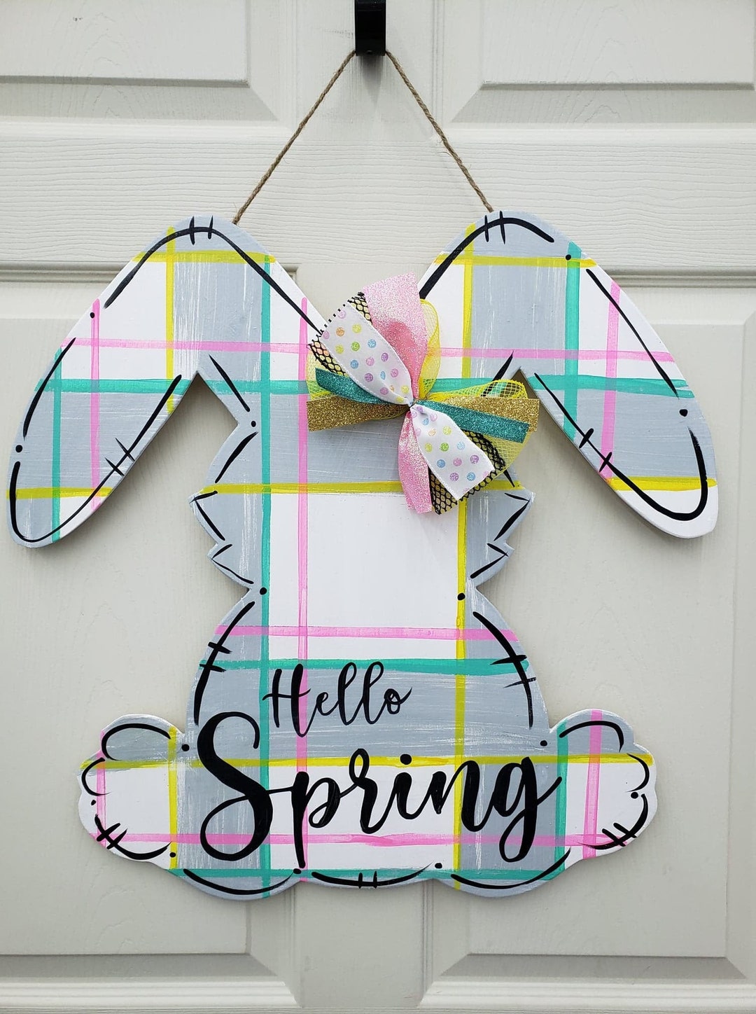 Plaid, Bunny, Hello, Spring, Door Hanger - Etsy