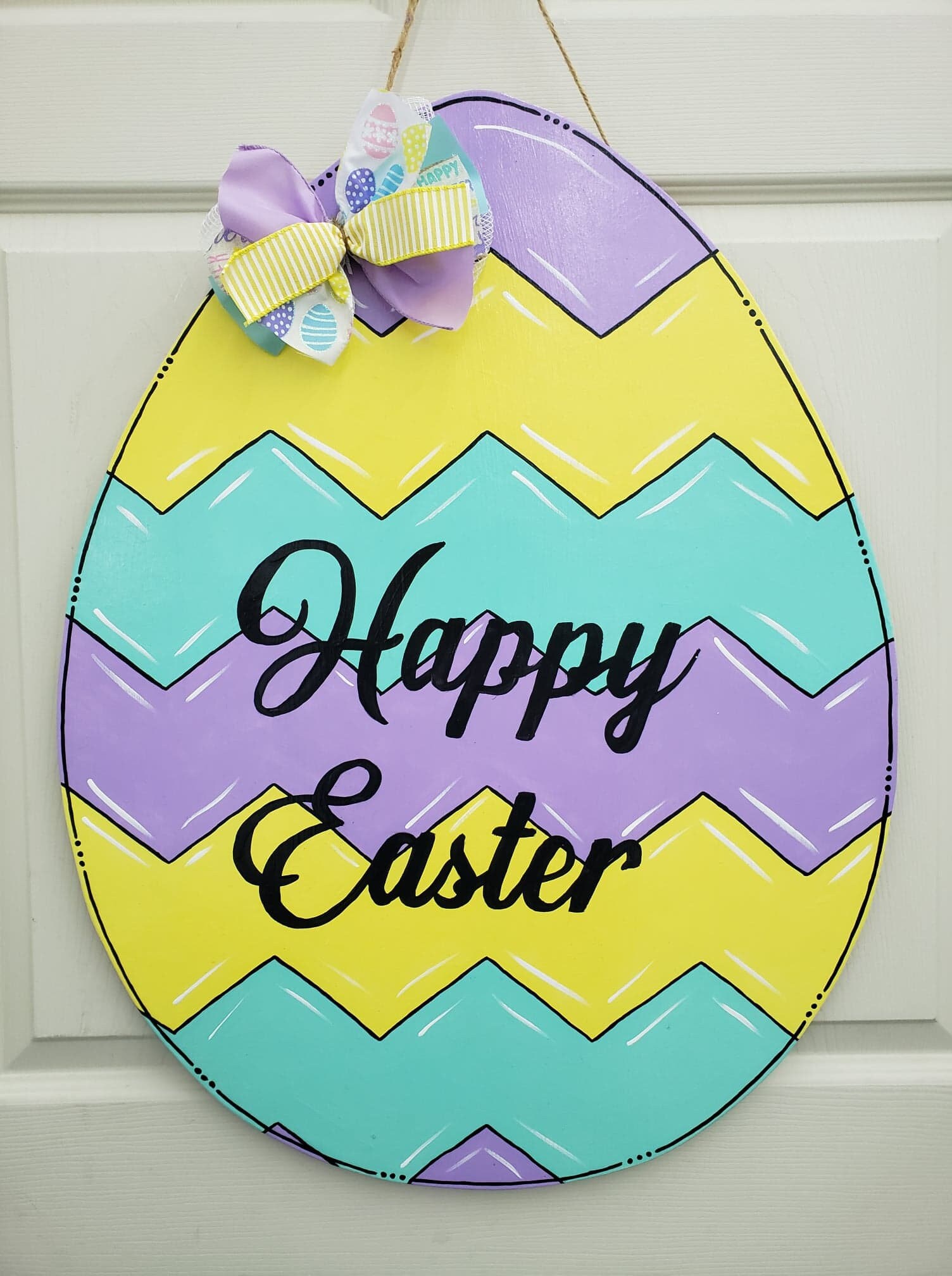 Easter Egg Chevron Happy Easter Door Hanger - Etsy