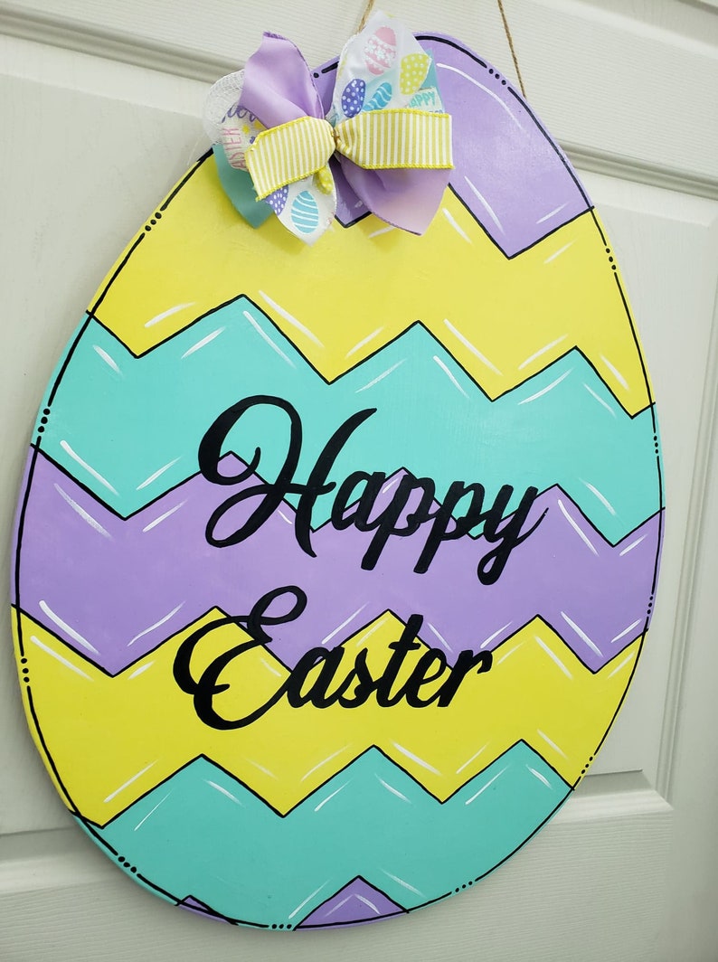 Easter Egg Chevron Happy Easter Door Hanger - Etsy