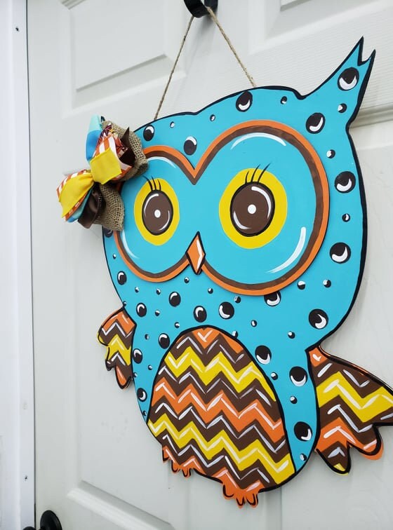Teal Fall Owl Door Hanger Door Decor Front Door - Etsy