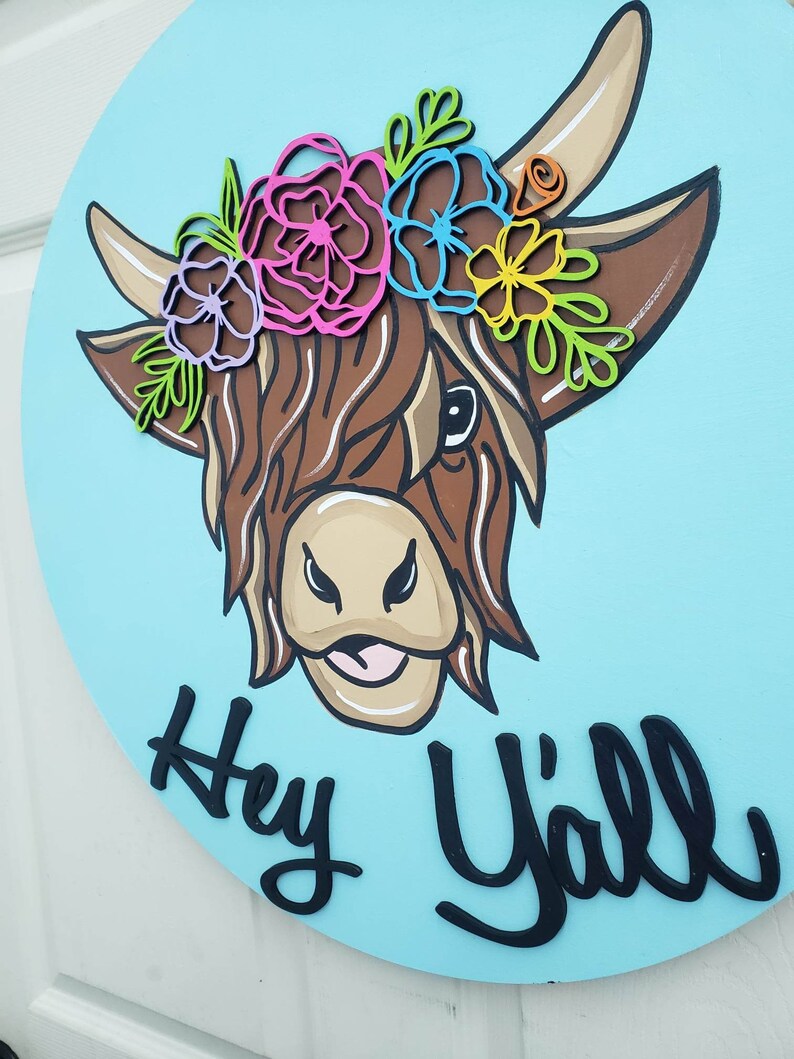 Hey Y'all Highland Cow Round - Etsy