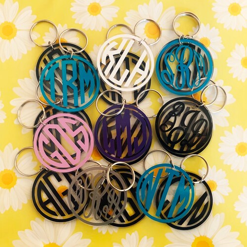 Circle Monogram Keychain Acrylic Keychain Personalized Key - Etsy