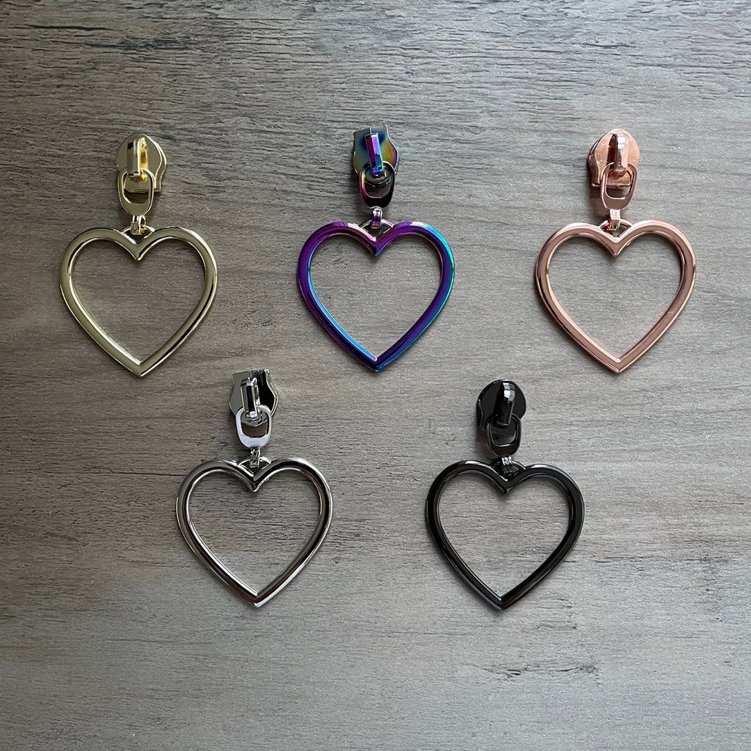 Open Heart Zipper Pulls (5 Pcs) Designed for #5 Nylon Zipper Tape. No ...