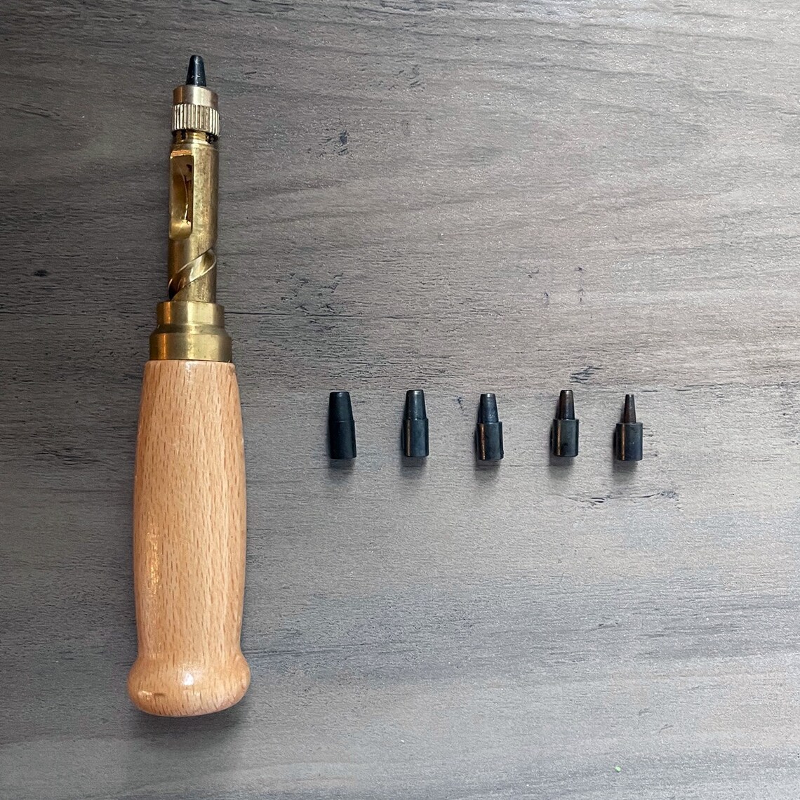 Adjustable Japanese Screw Hole Punch: Brass & Wood, 6 Tips - Etsy