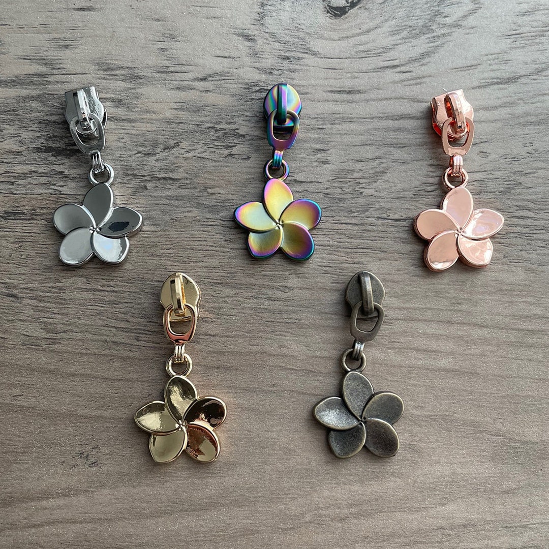 Plumeria Flower Zipper Pulls (5 Pcs) Designed for #5 Nylon Zipper Tape ...