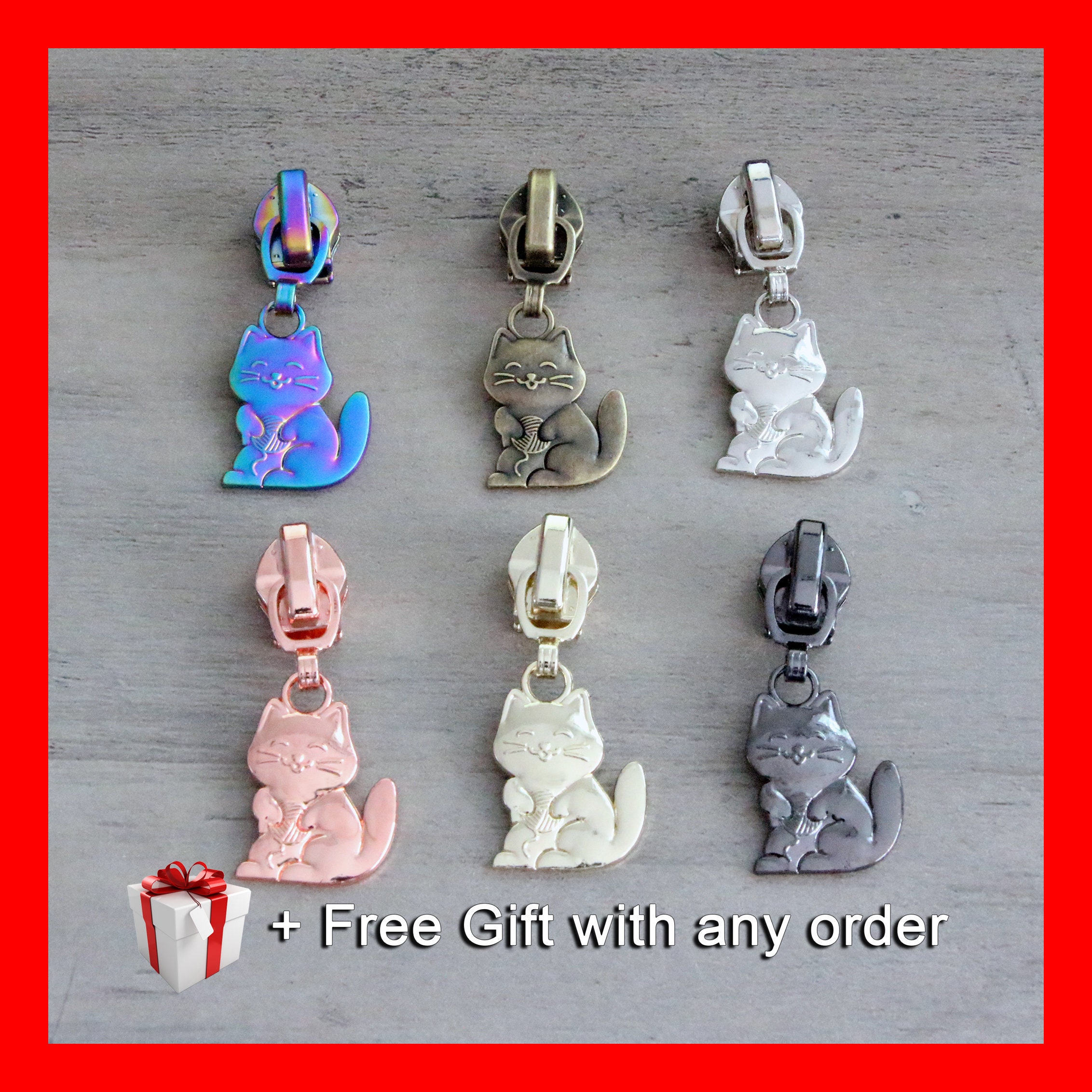 Cat with yarn zipper pulls 5 pcs designed for 5 nylon | Etsy