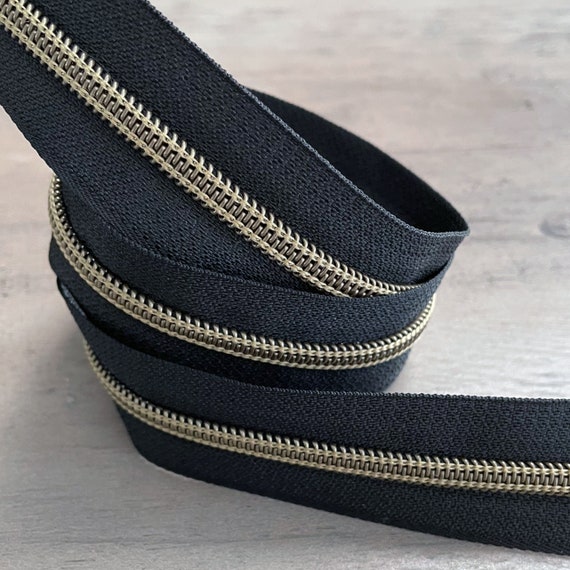 Antique Bronze Teeth on Black Tape Nylon Zipper by the Yard - Etsy