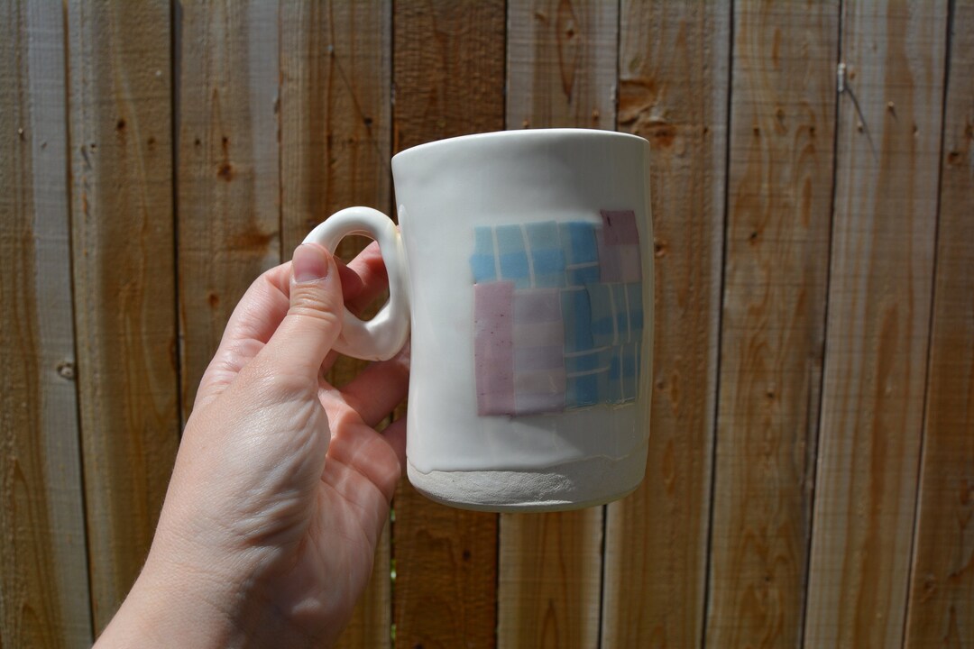 Vintage 1990s Super Handmade Ceramic Mug With Pastel Plaid - Etsy