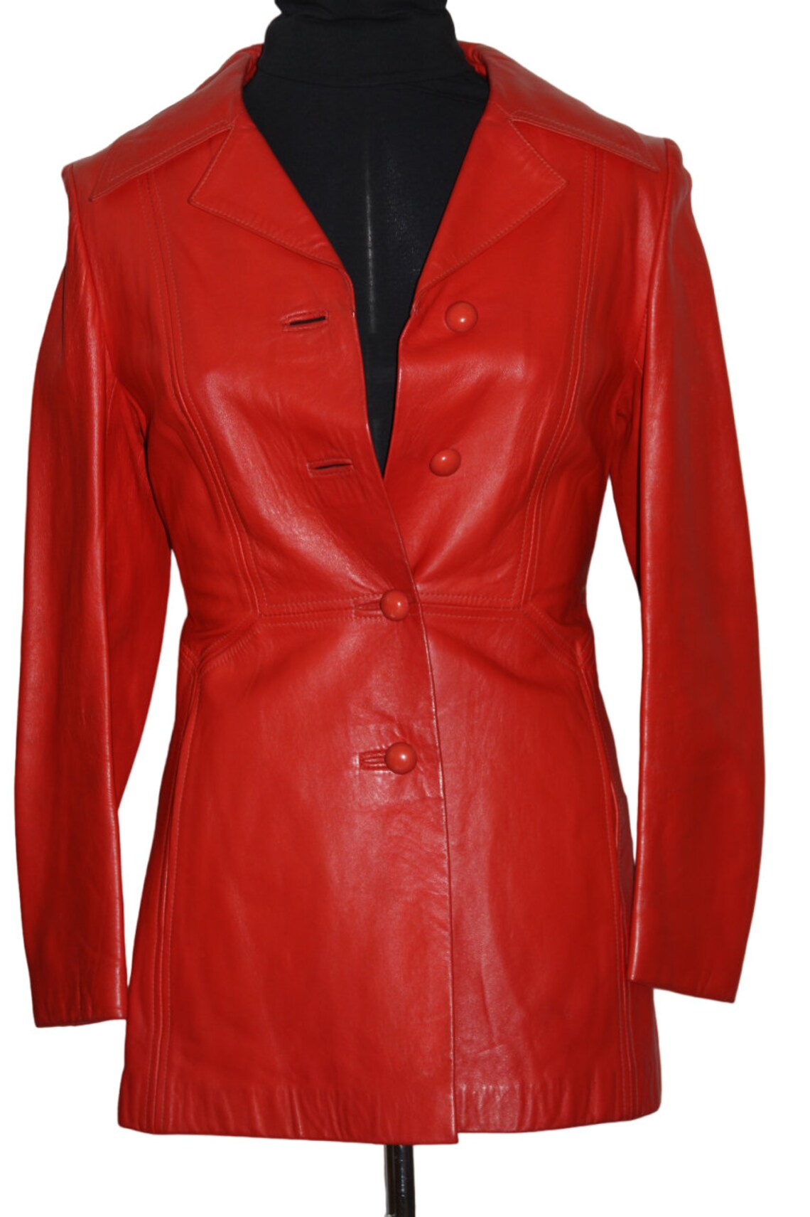 Women's Cherry London Red Short Genuine Leather Demi-season Tailored ...