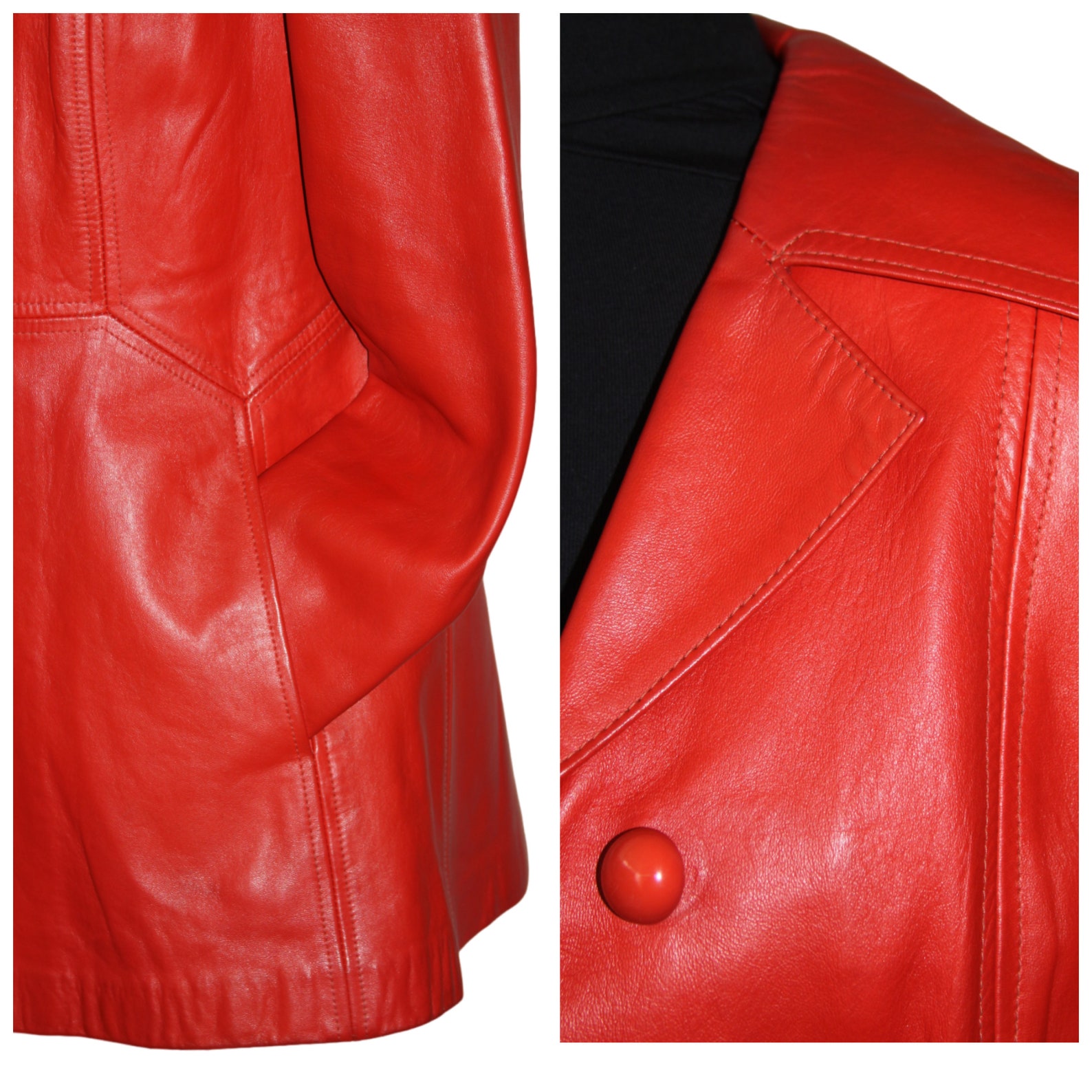 Women's Cherry London Red Short Genuine Leather Demi-season Tailored ...