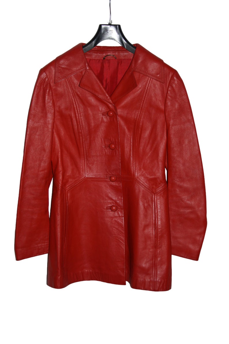 Women's Cherry London Red Short Genuine Leather Demi-season Tailored ...