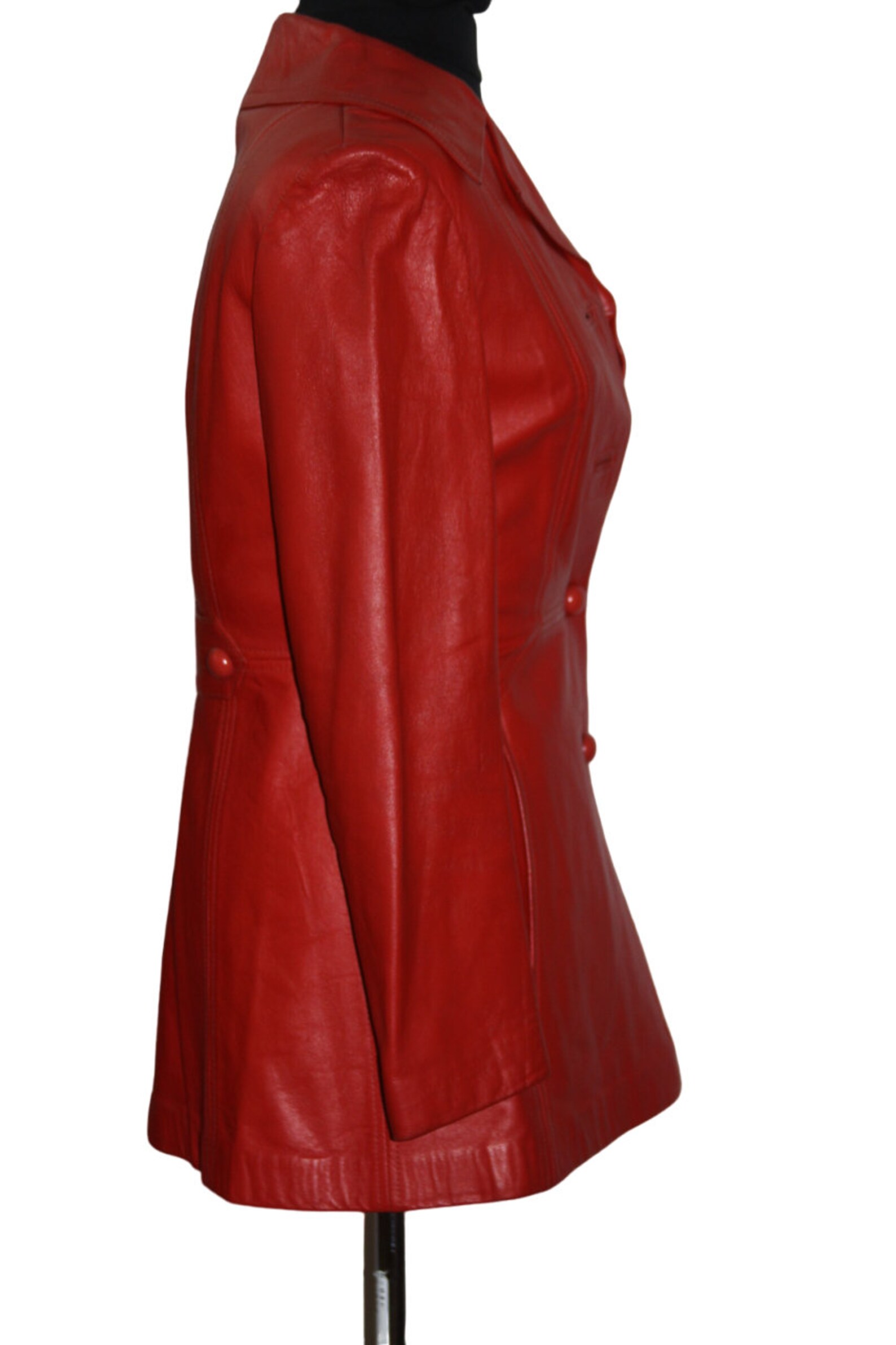 Women's Cherry London Red Short Genuine Leather Demi-season Tailored ...