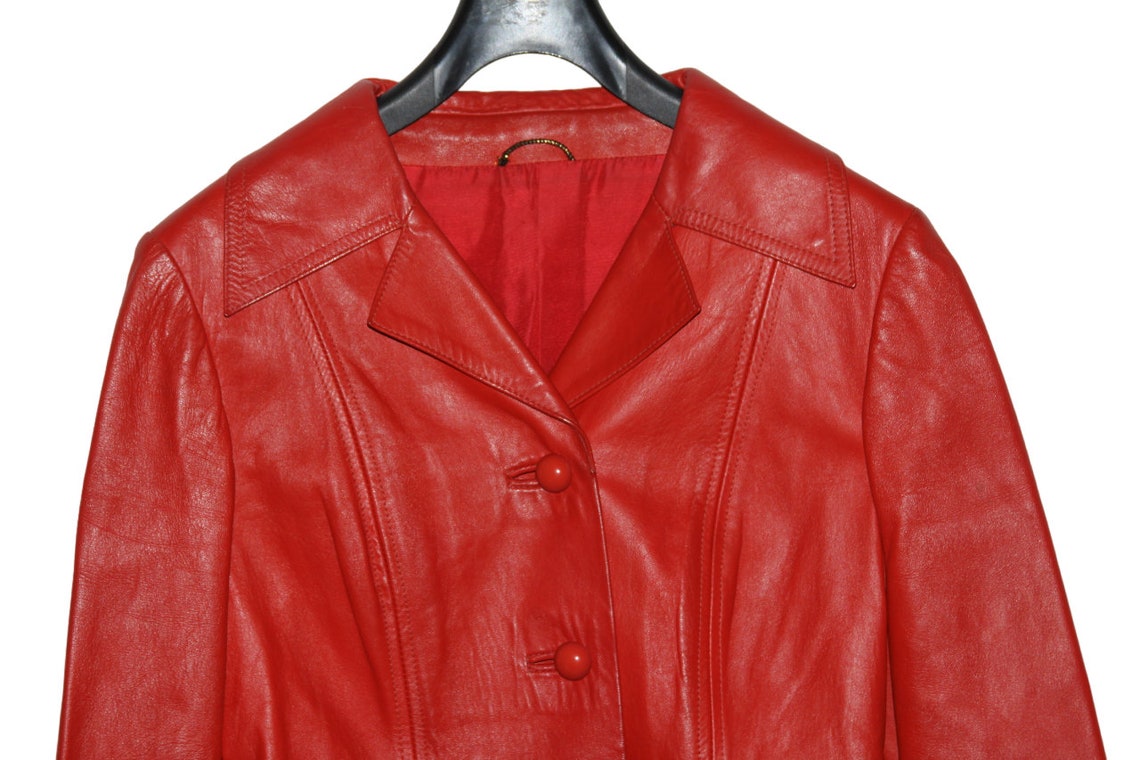 Women's Cherry London Red Short Genuine Leather Demi-season Tailored ...