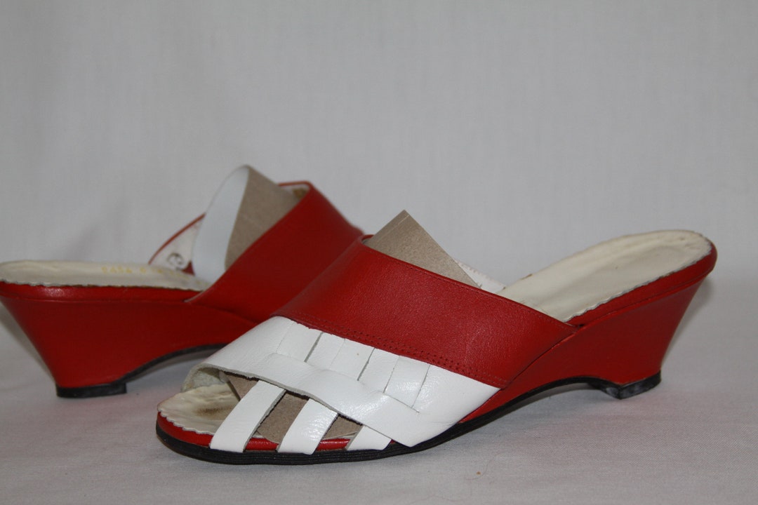 Soviet Genuine Vintage Genuine Leather Red and White Casual Wedge ...