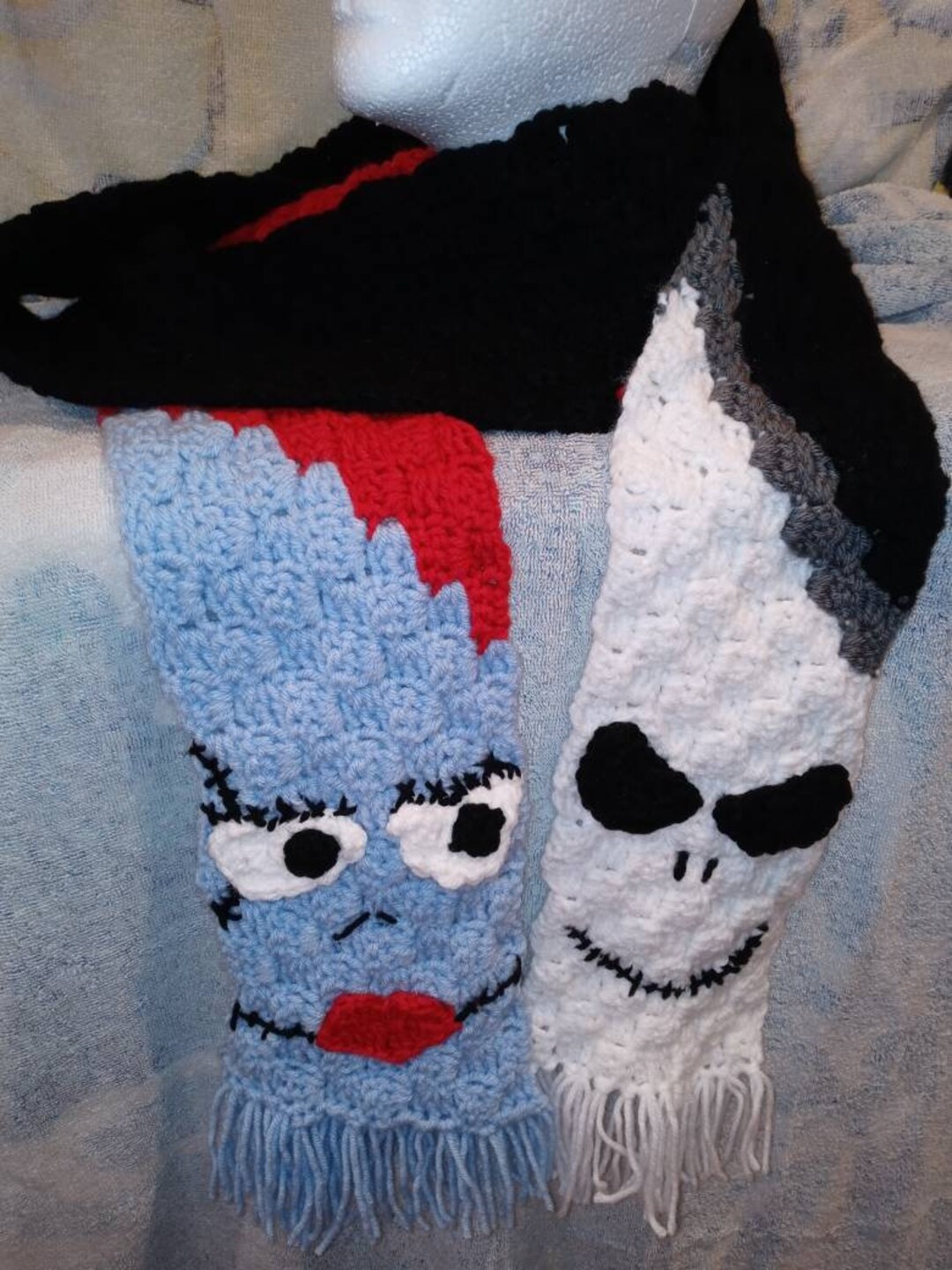 Crocheted NMBC Inspired Jack and Sally Extra-long Scarf - Etsy