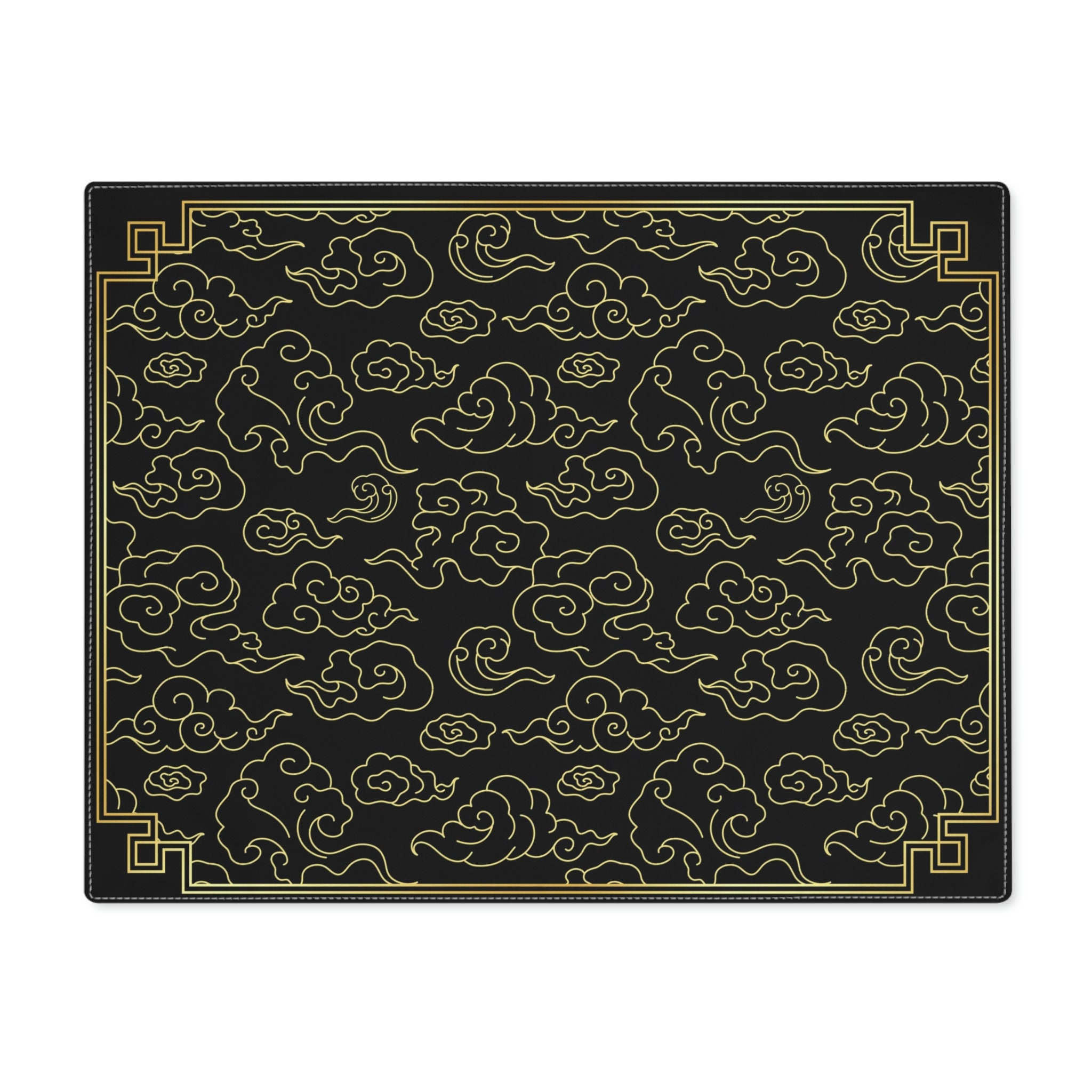 Chinoiserie Placemat Aesthetic Gold Clouds Dining Table Mat, Gold Black ...