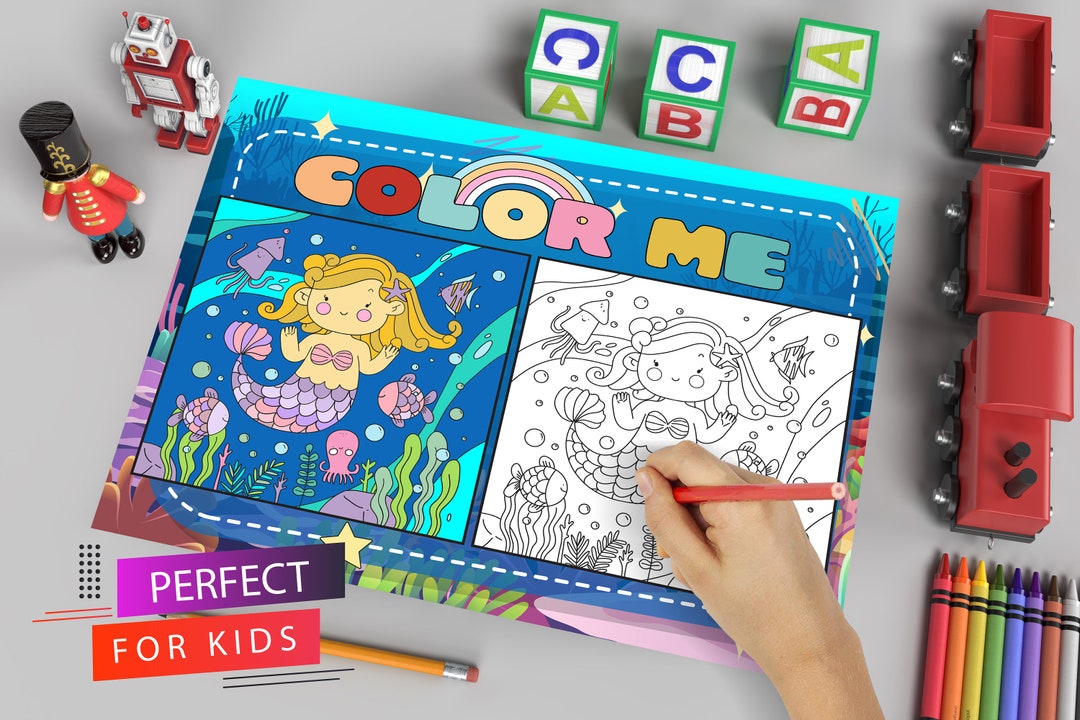 Underwater Mermaid Coloring Under the Sea Creatures Activity Placemat ...