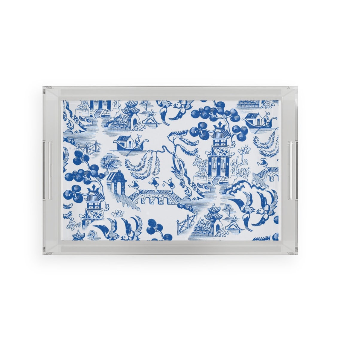 Blue Willow Chinoiserie Art Print Pattern Toile Pagoda Acrylic Serving ...