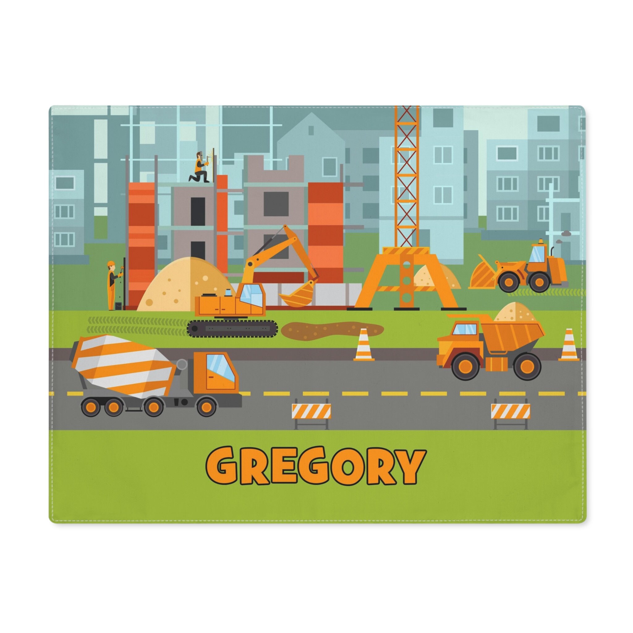 Editable Customized Placemats for Kids Bright Construction Art Vehicle ...